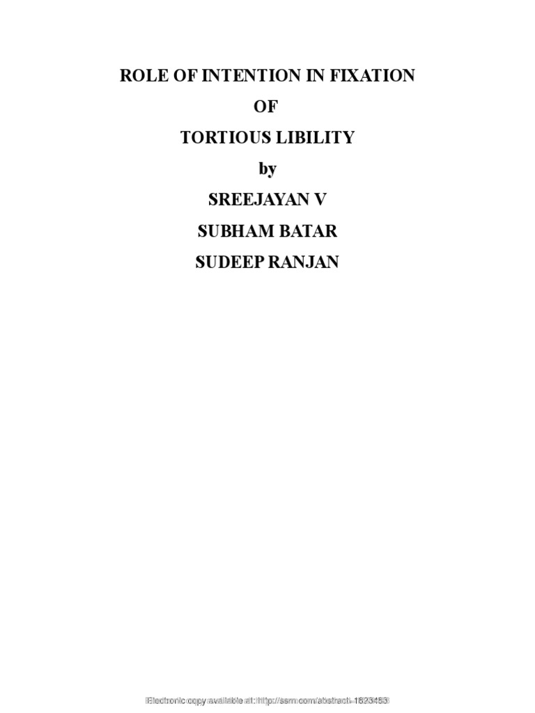 Role of Intention in Fixation of Tortious Libility | PDF | Tort ...