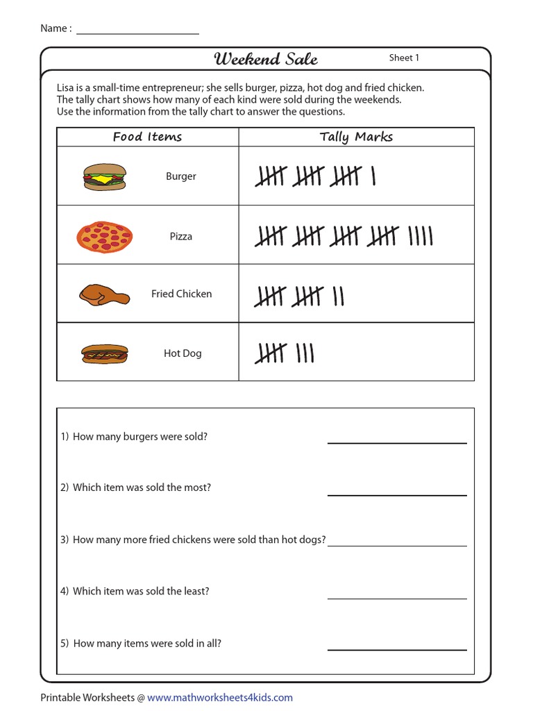 Reading Tally Word Problem Food | PDF