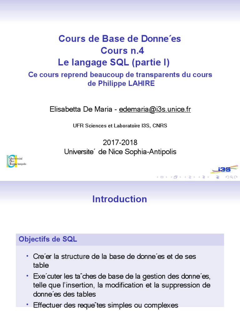 Cours de Base de Donne Es Cours n.4 Le Langage SQL (Partie I) | PDF | Méthodes et références ...