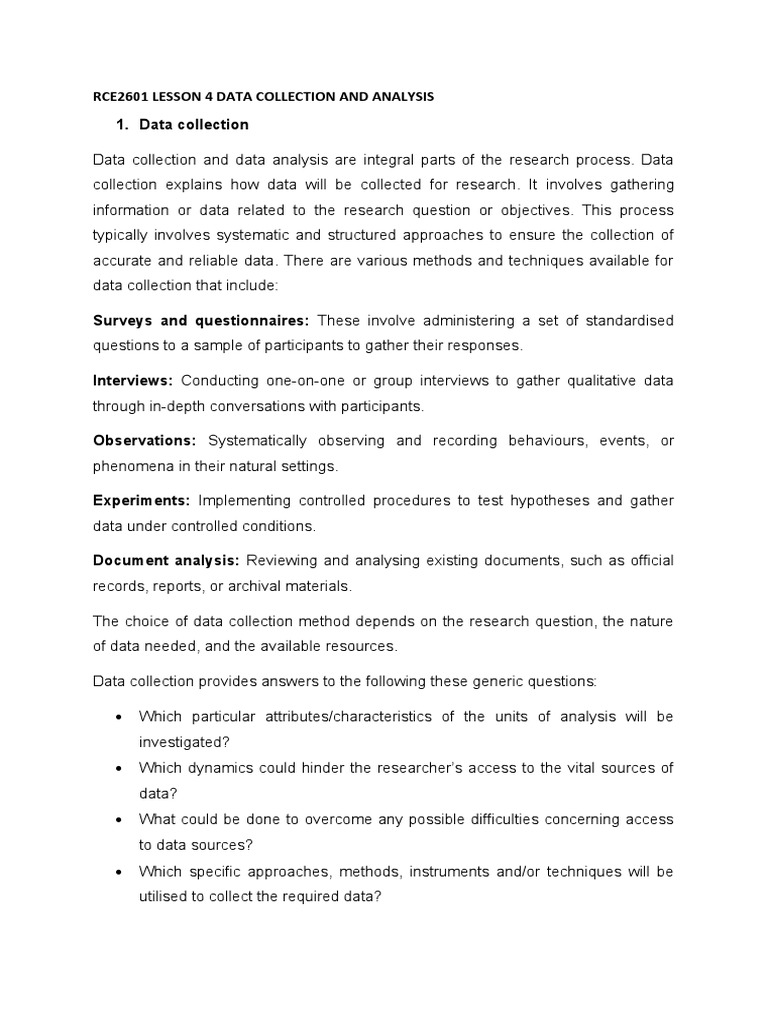 Rce2601 Lesson 4 Data Collection and Analysis | Download Free PDF | Data Analysis | Statistics