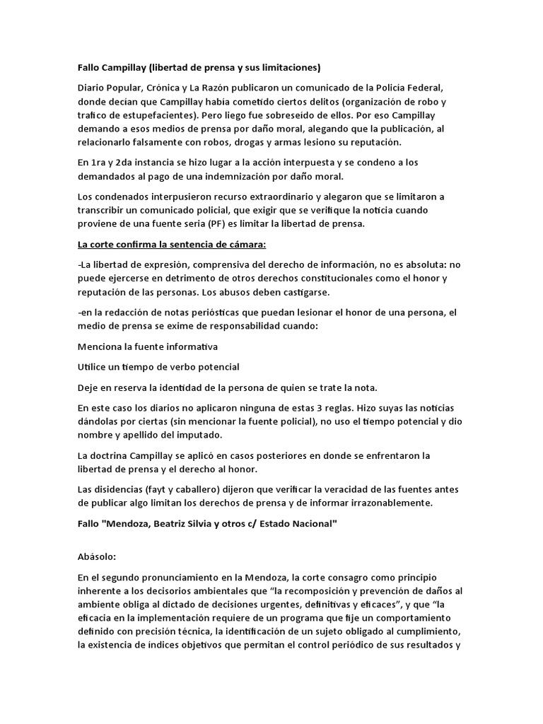 Resumen Fallos Constitucional | PDF | Habeas corpus | Salario