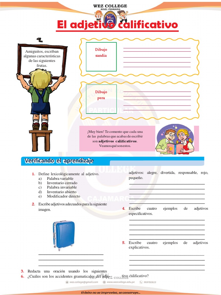 Adjetivos Calificativos Práctica Pdf Adjetivo Morfología