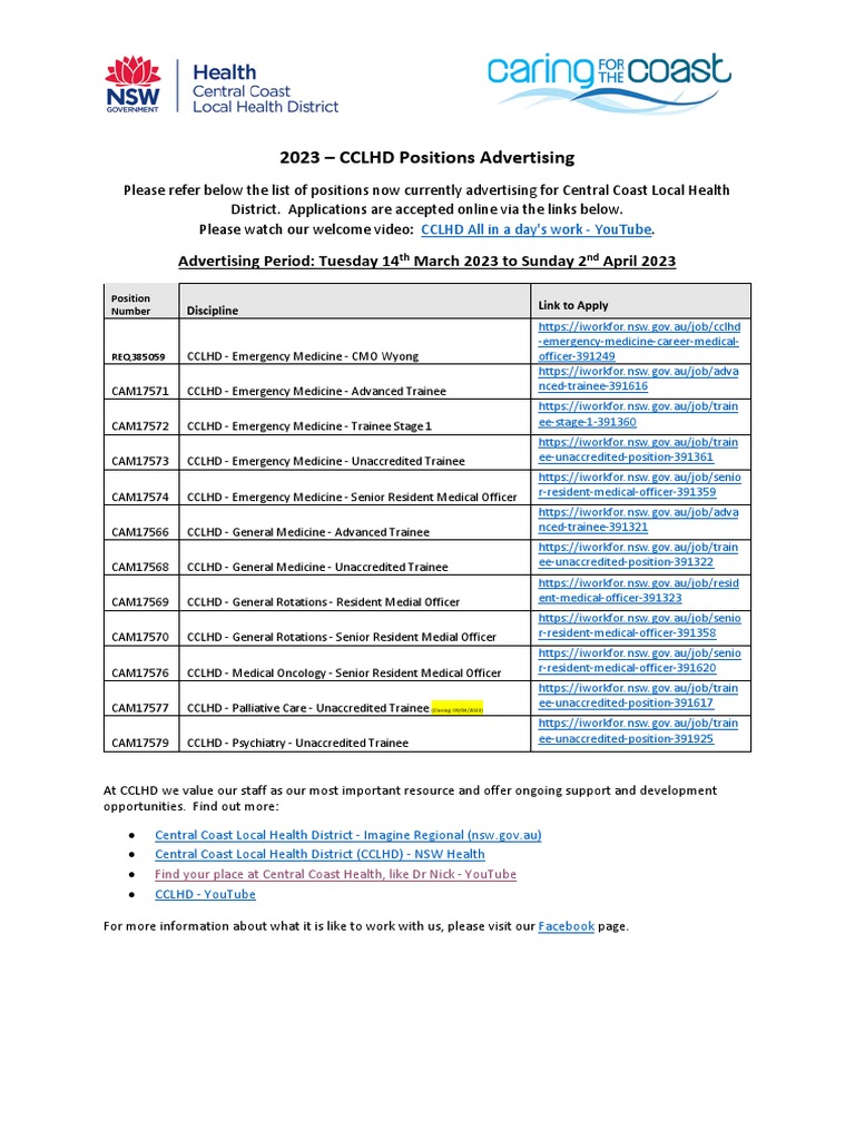 JMO Recruitment Advertising 2023 CCLHD Vacant Positions | PDF ...