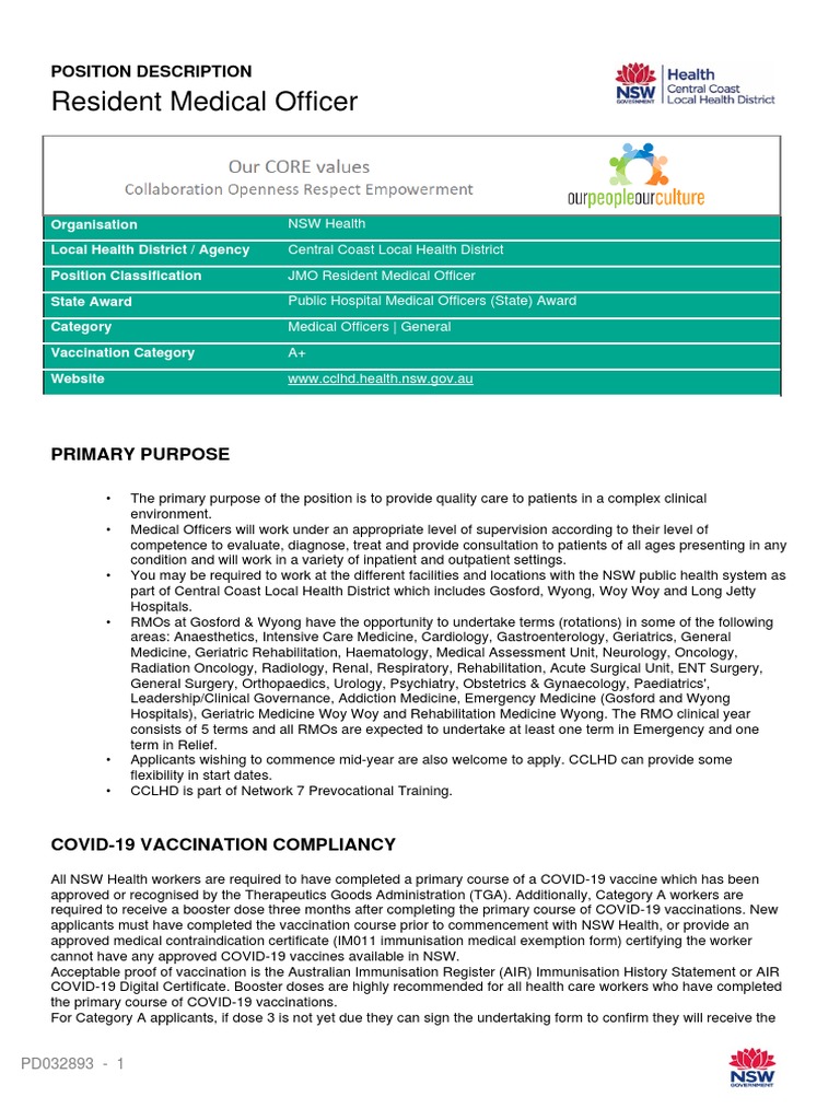 RMO Position at Central Coast Health | PDF | Medicine | Patient