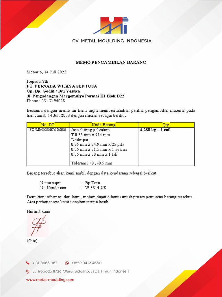 Memo Pengambilan Barang | PDF
