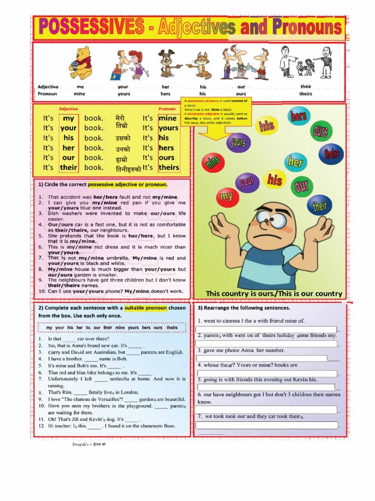 Possessives - Adjectives and Pronouns Worksheet | PDF | Adjective ...