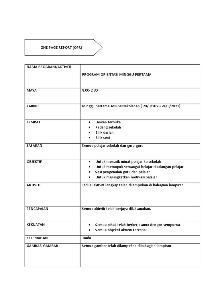 Contoh Laporan Program Orientasi Opr | PDF
