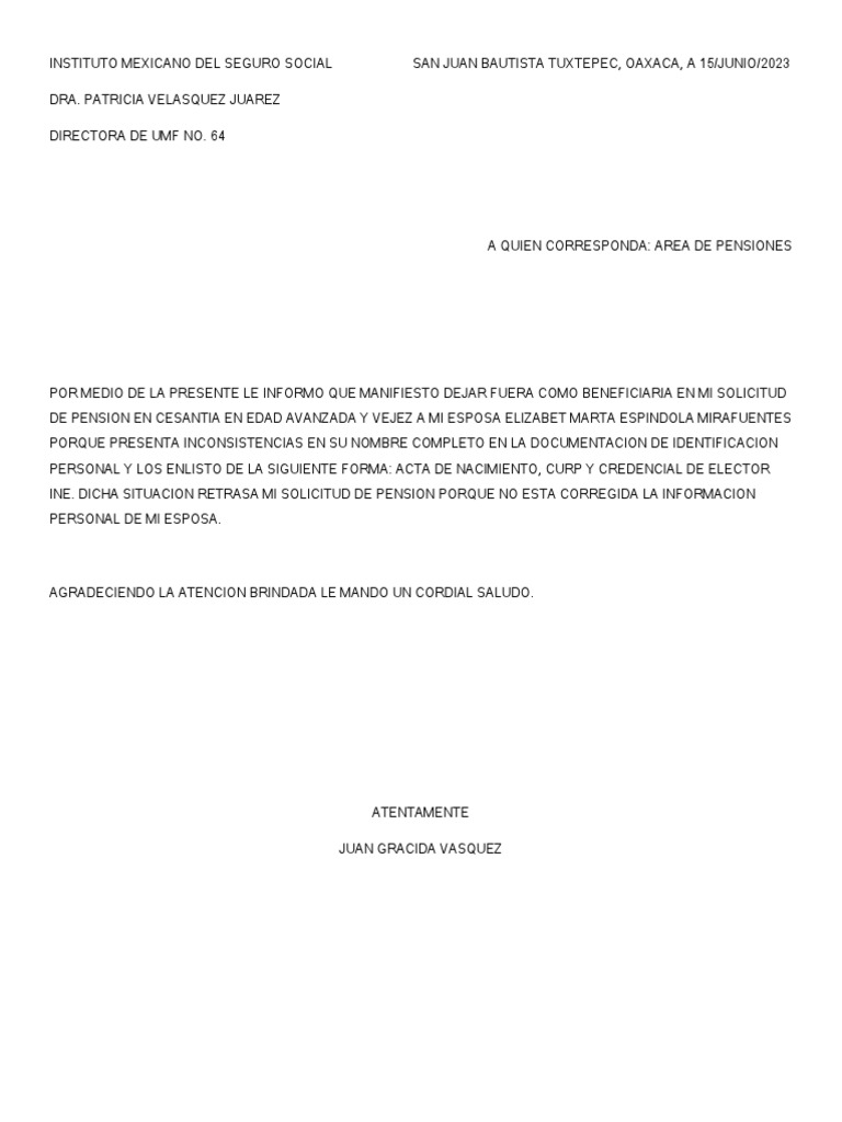 Escrito Libre Imss | PDF