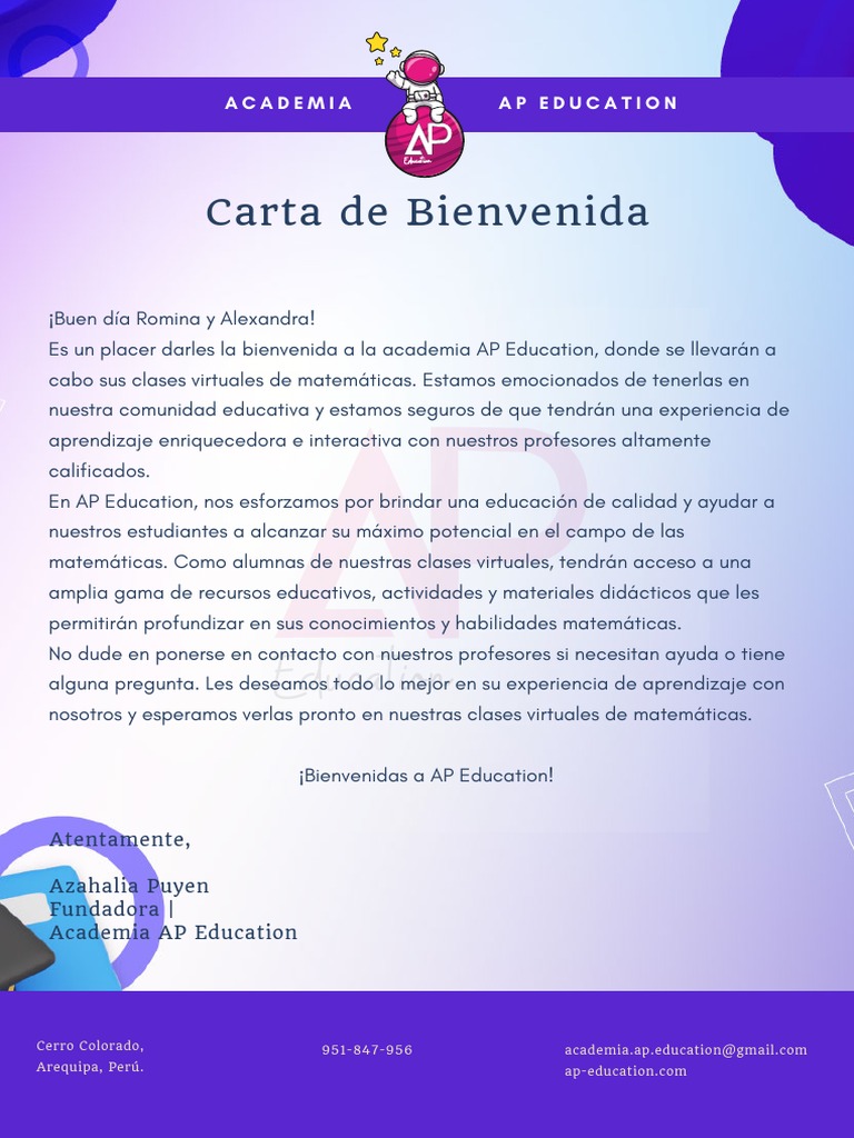 Carta de Bienvenida | PDF