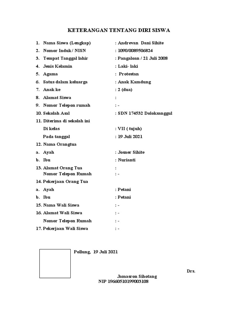 Biodata Rapot | PDF