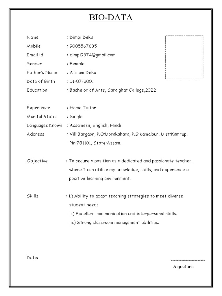 Bio Data For Job | PDF