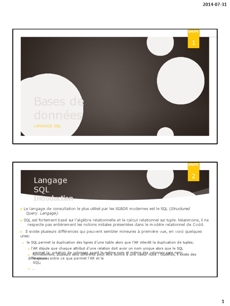 Bases de Données: Langage SQL | PDF | SQL | Base de données relationnelle