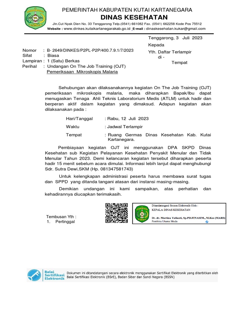 TOT Malaria - Surat Keluar Juli Undangan Peserta Lab 12 Juli 2023-1 - Signed - Signed - Signed | PDF