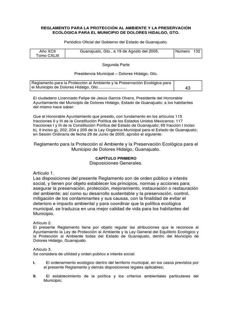 Reglamento para La Proteccion Al Ambiente y La Preservacion Ecologica para El Municipio de ...
