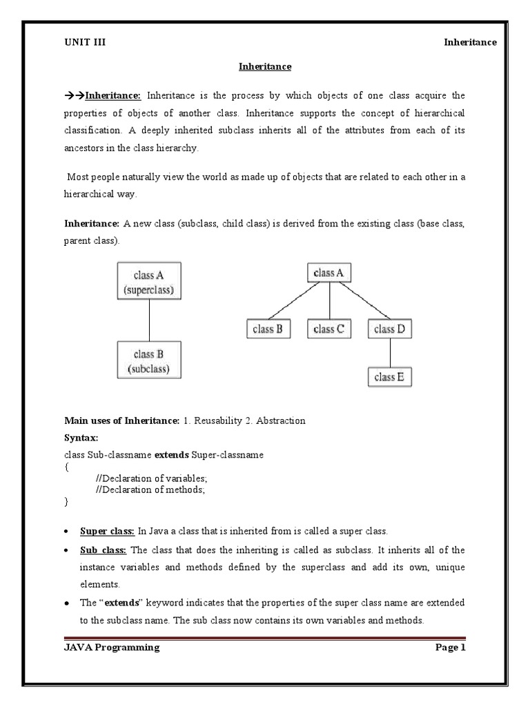 Unit Iii | Download Free PDF | Inheritance (Object Oriented Programming) | Class (Computer ...
