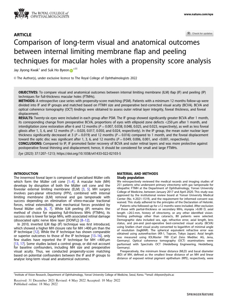 Paper Small Macular Hole Treatment | PDF | Retina | Visual Acuity
