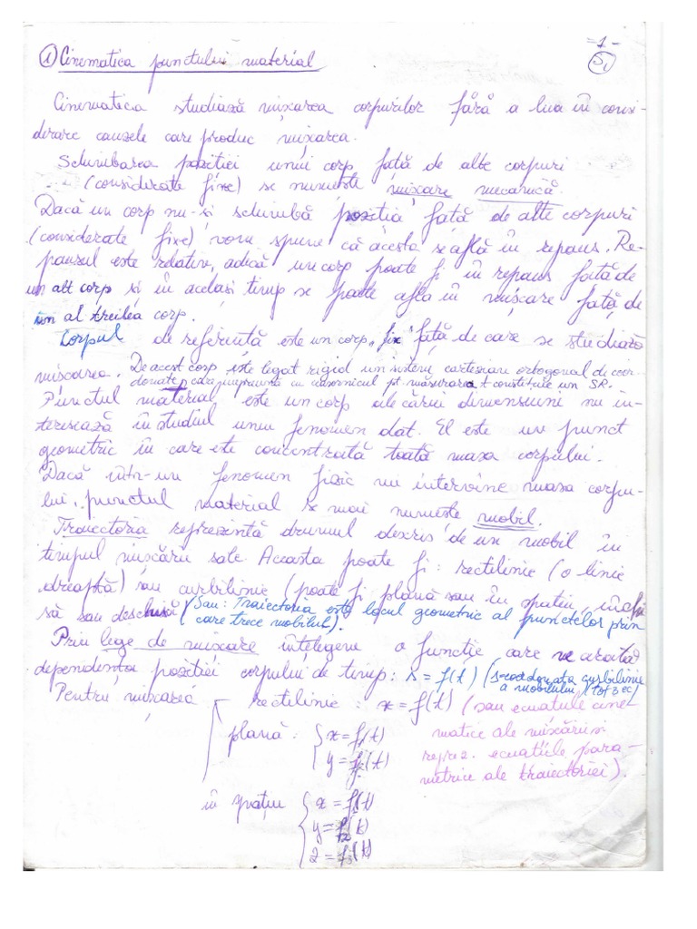 Cinematica punctului material - subiect titularizare fizica | PDF