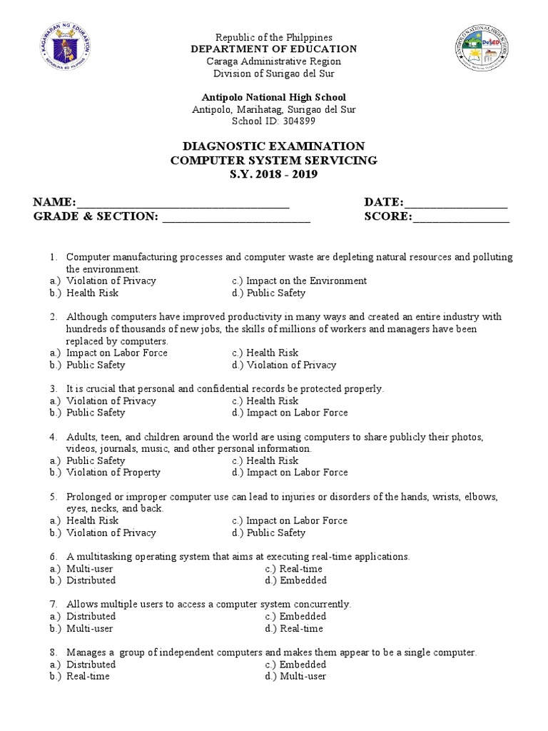 Diagnostic Exam | PDF | Random Access Memory | Input/Output