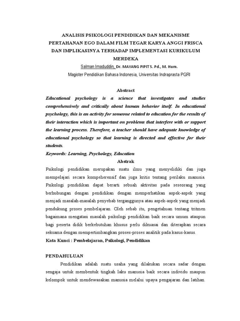 Analisis Psikologi Pendidikan Dan Mekanisme Pertahanan Ego Dalam Film ...