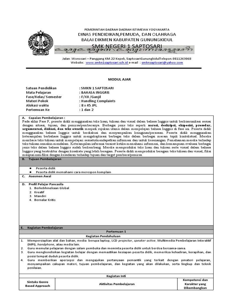 Modul Ajar Procedure Text Command Request Kelas X Semester 2 Pertemuan 1 | PDF | Karier ...