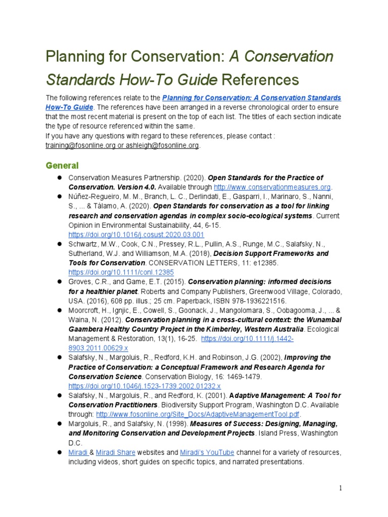 Step 1 & 2 Manual References Planning For Conservation A Conservation ...