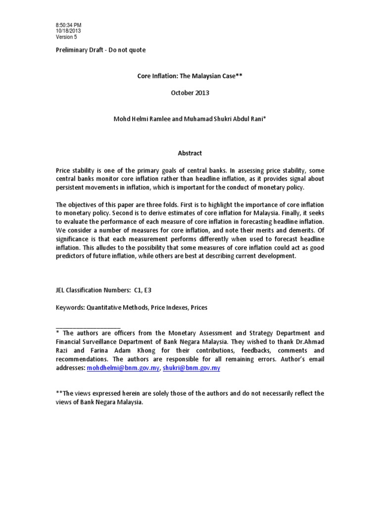 Paper - Session 2 (A) - Mohd Helmi (BNM) | PDF | Inflation | Monetary ...
