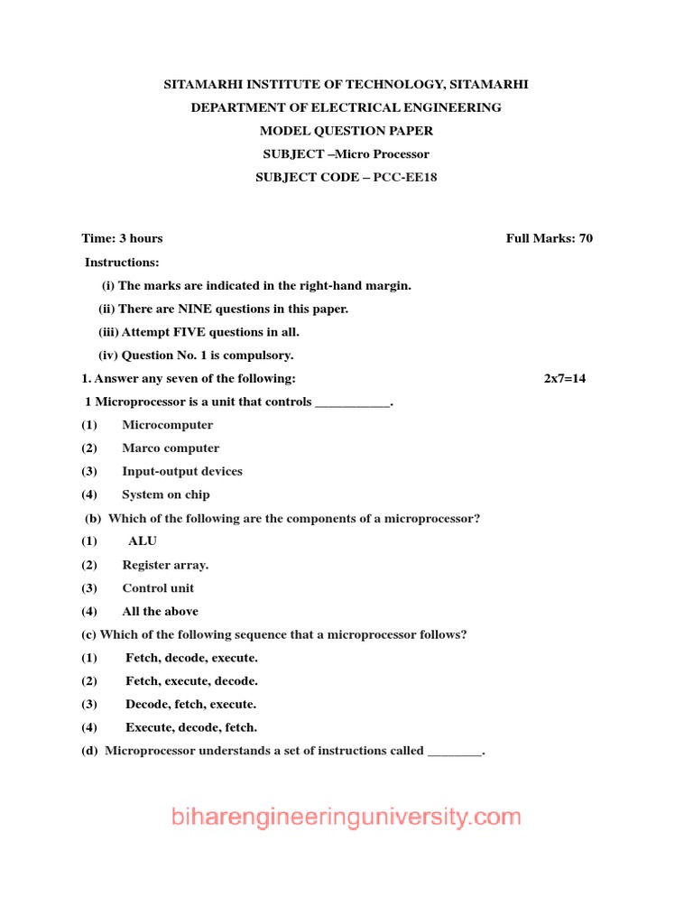 Microprocessor Model Paper 1 | PDF | Central Processing Unit | Classes Of Computers