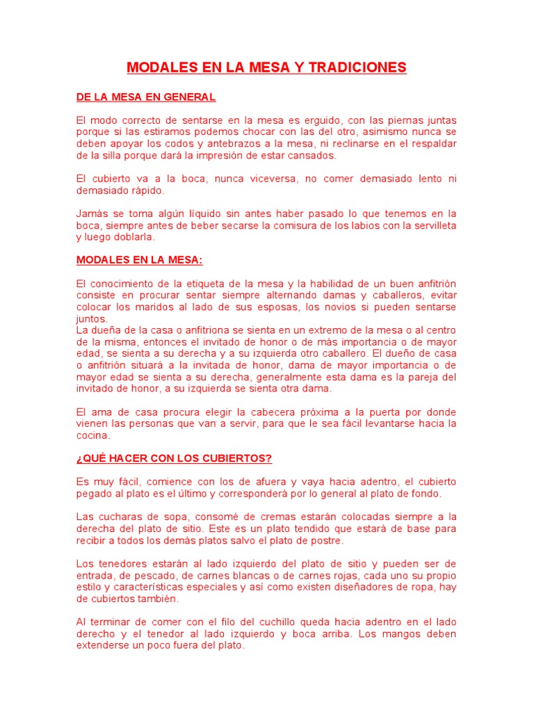 Modales en La Mesa y Tradiciones | PDF | Cuchillería | Mano