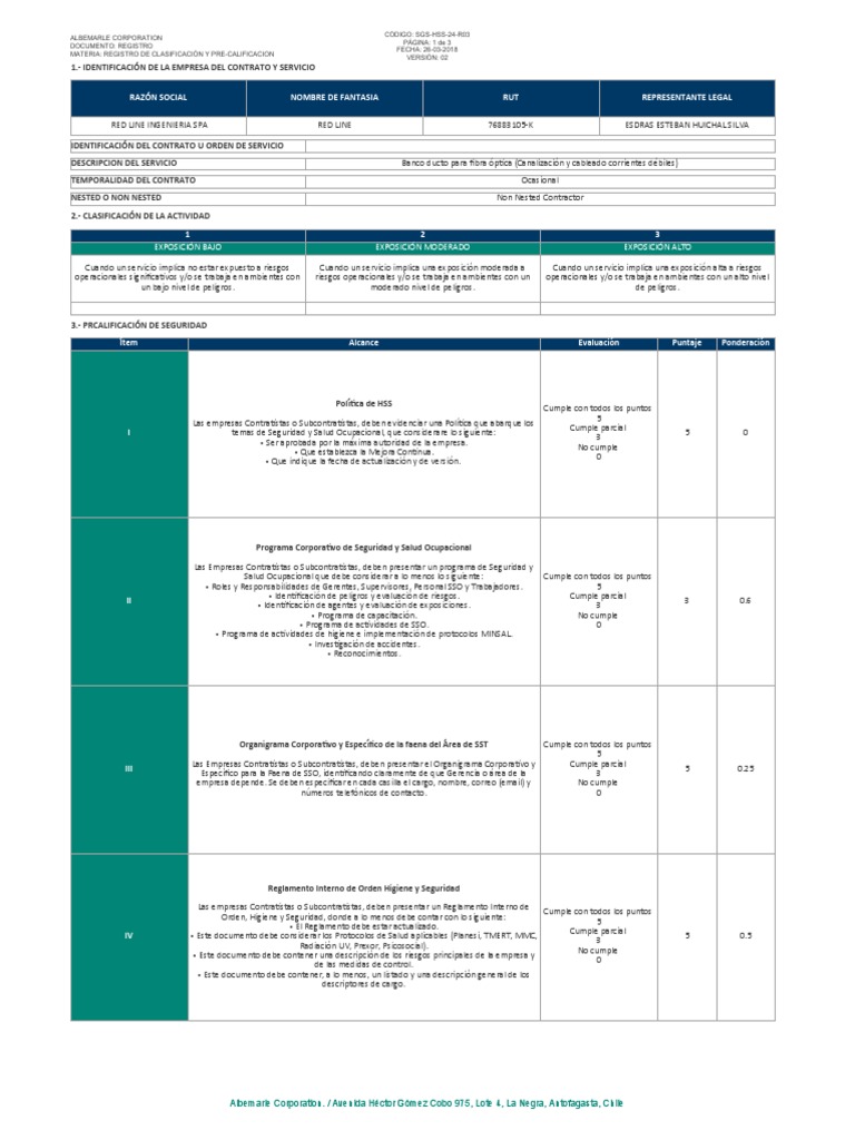 SGS-HSS-24-R03 Formato de Clasificación y Pre Calificación RED LINE ...