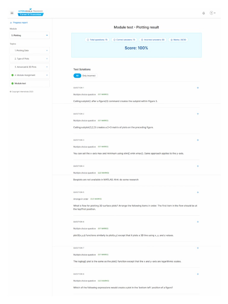 Trainings Internshala Learn Matlab Module Test | PDF