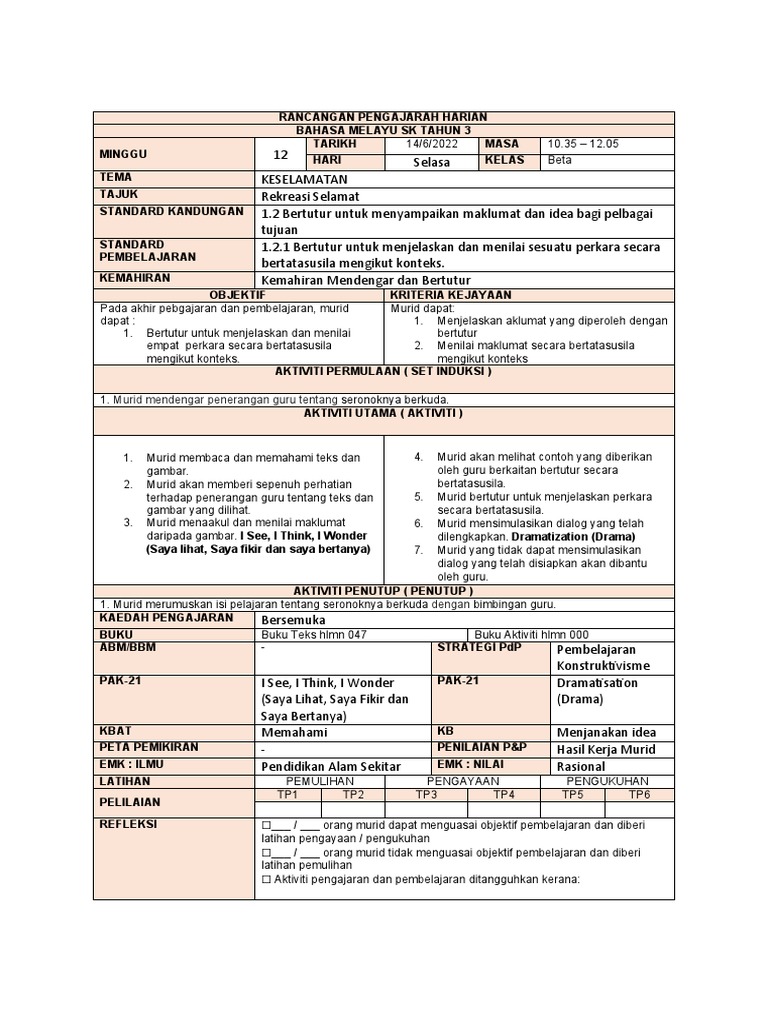 RPH Minggu 13 BM THN 3 | PDF