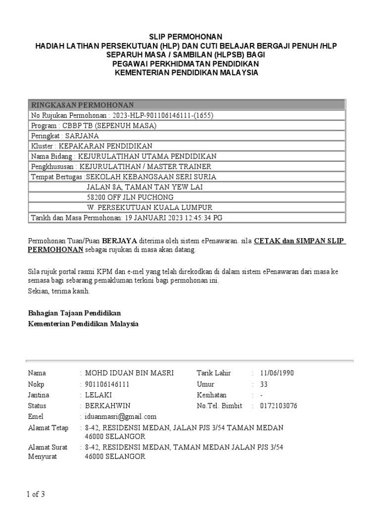 permohonan HLP 2023 | PDF