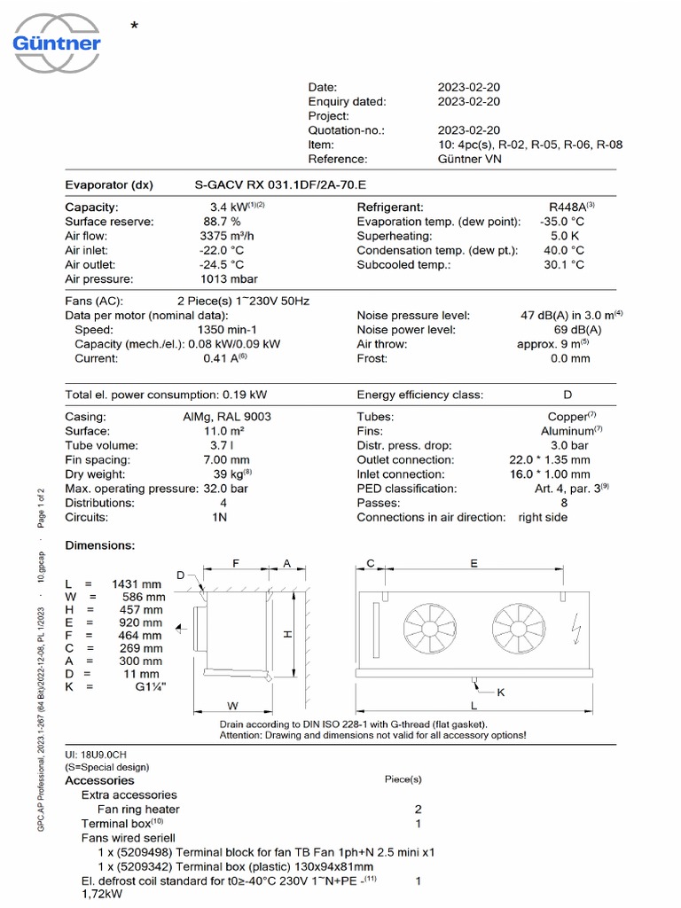 Guntner Final - Data Sheet 2023-02-20.R2 | PDF