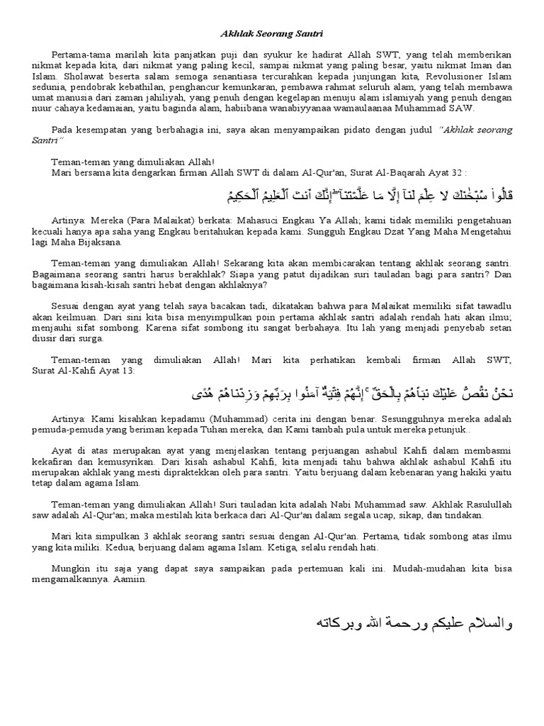 Akhlak Sejati Seorang Santri | PDF