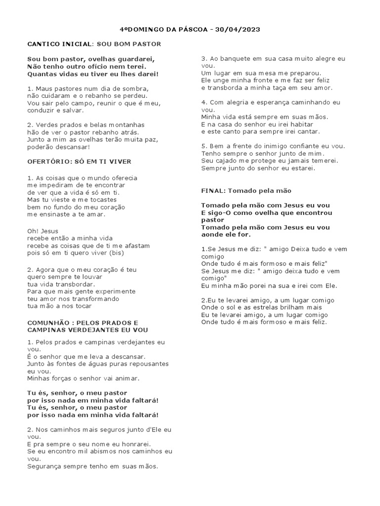 Missa 4ºdomingo Da Páscoa | PDF | Amor | Jesus Missa 4ºdomingo Da Páscoa | PDF | Amor | Jesus