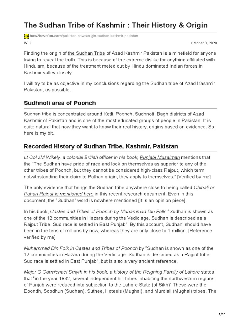 The Sudhan Tribe of Kashmir Their History Origin | PDF | Punjab | Pashtuns