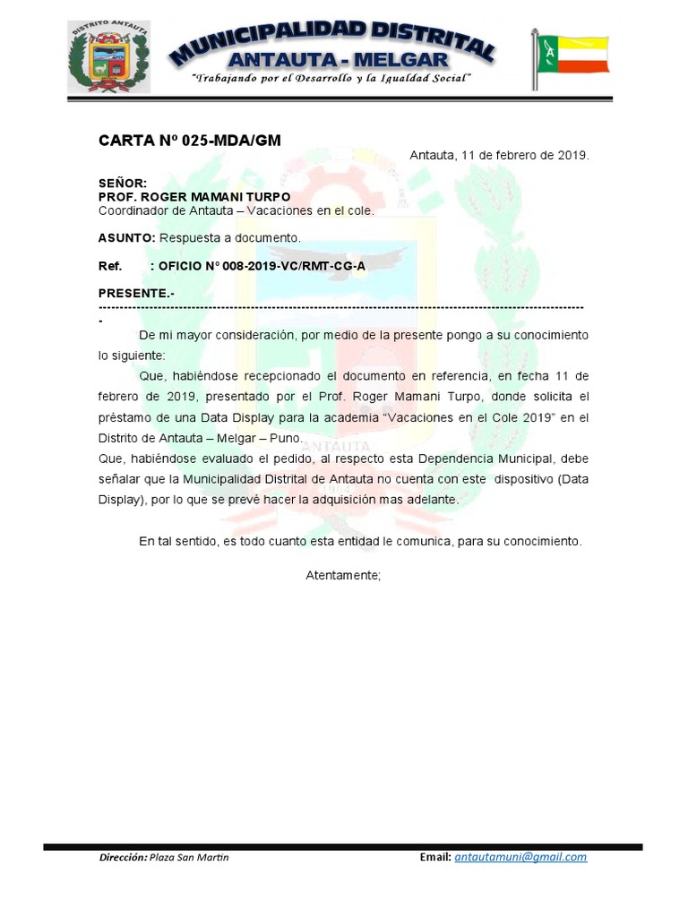 Carta - Respuesta Pedido | PDF