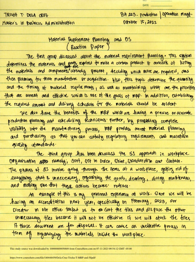 Dela Cruz Trisha T. MRP and 5S PDF | PDF