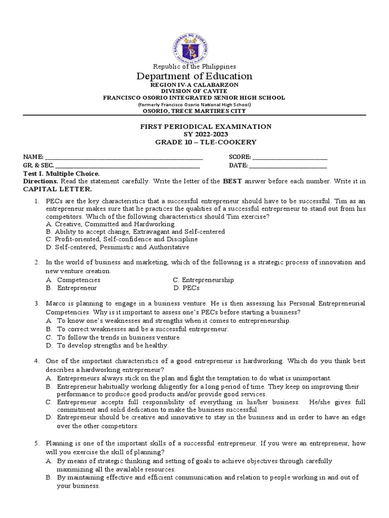 Revised Final q1 Tle-Cookery 10 | PDF | Egg As Food | Pasta