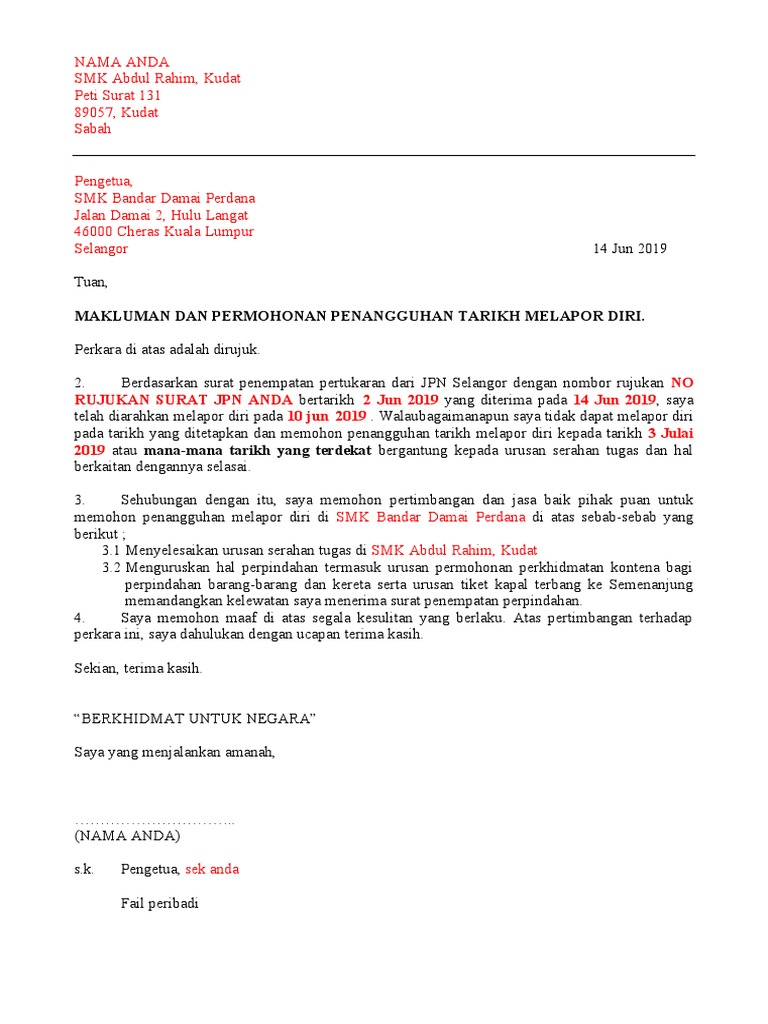 Surat Penangguhan Lapor Diri | PDF