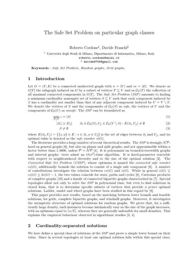 the-safe-set-problem-on-particular-graph-classes-1-pdf-mathematical