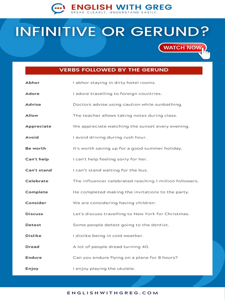 13) When To Use The Infinitive and Gerund After Verbs | PDF | Cooking ...