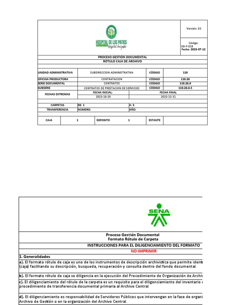 Formato Rotulo de Caja - Contratos | PDF | Gestión de registros ...