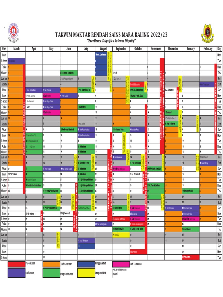 MRSM Baling Academic Calendar | PDF