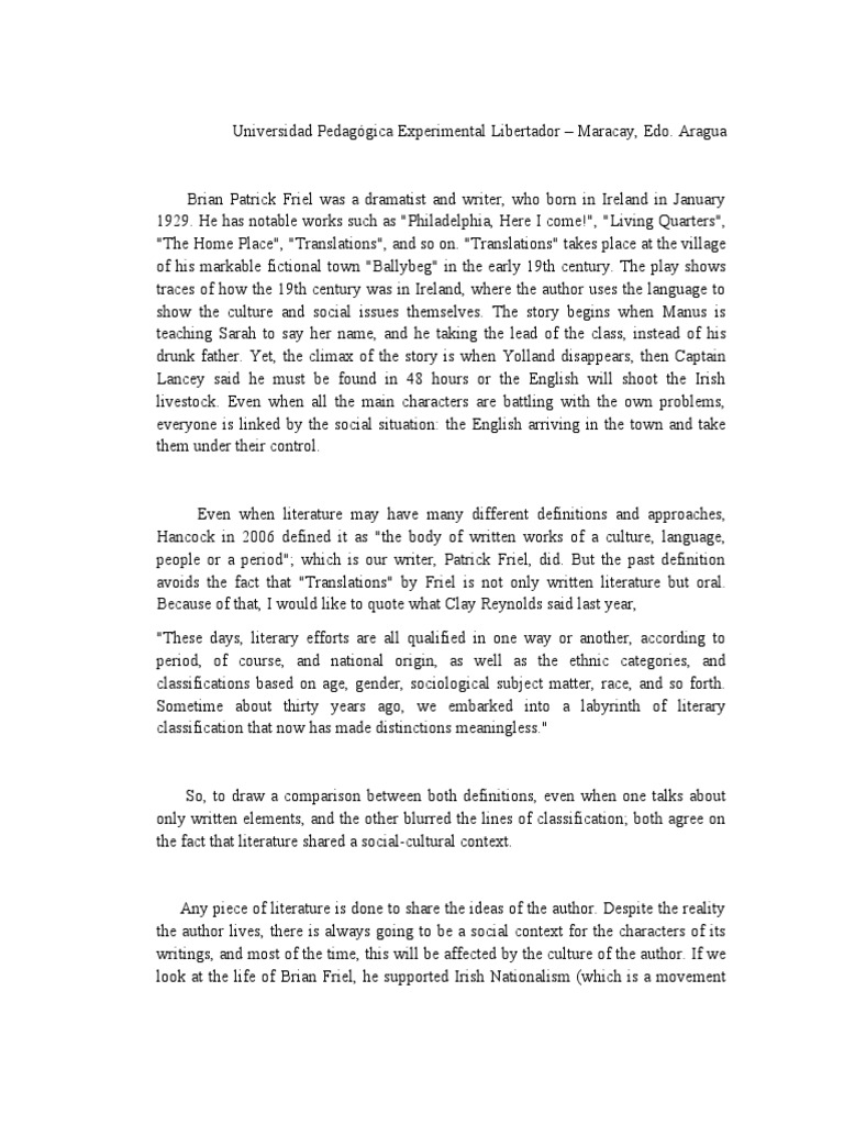 Exploring Friel's Cultural Reflections | PDF