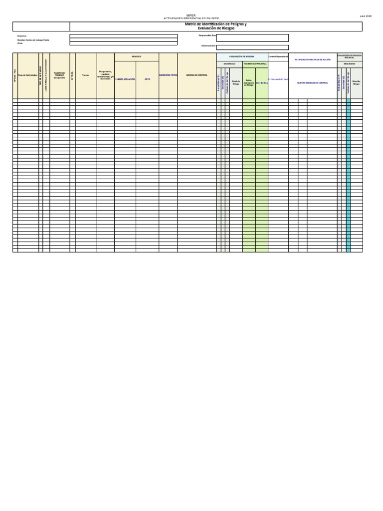 Formato Matriz IPER | PDF | Riesgo | Higiene Ocupacional