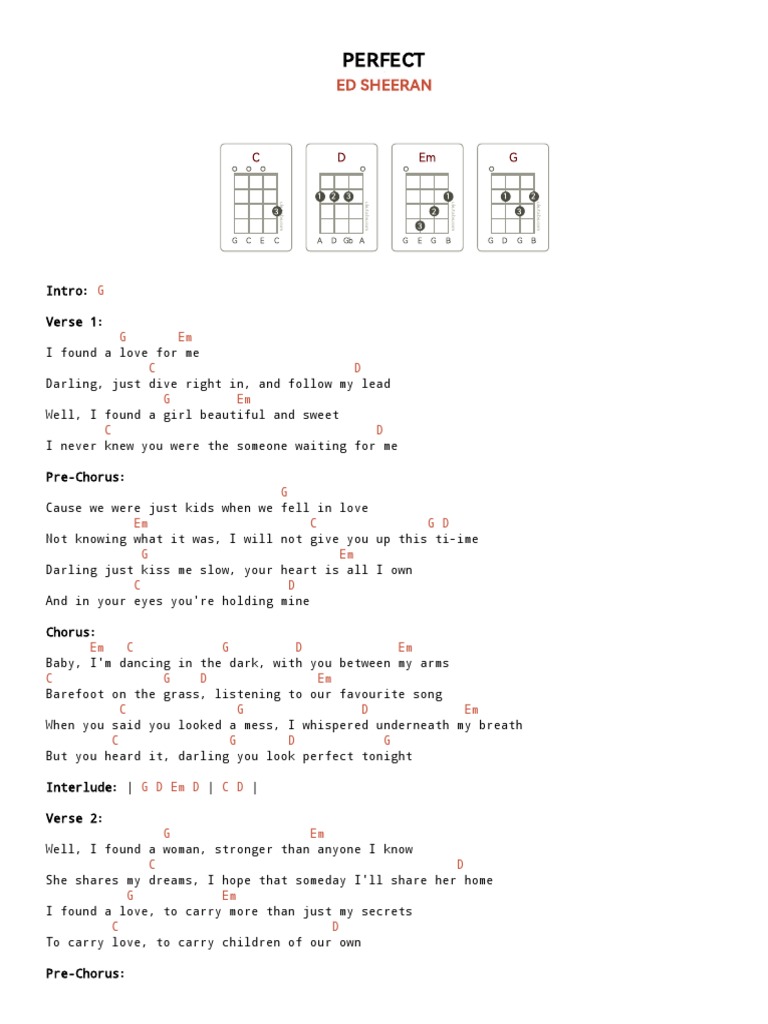 PERFECT - Ukulele Tabs Por Ed Sheeran en UkuTabs | PDF | Song Structure ...