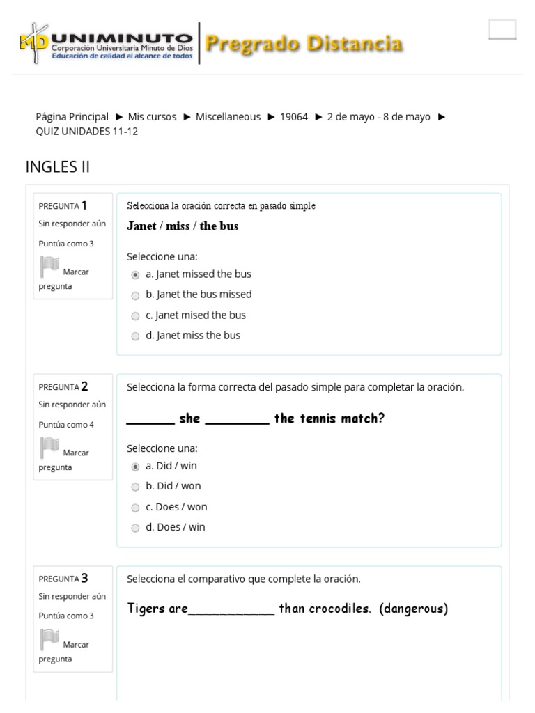 QUIZ UNIDADES 11 12 Segundo | PDF