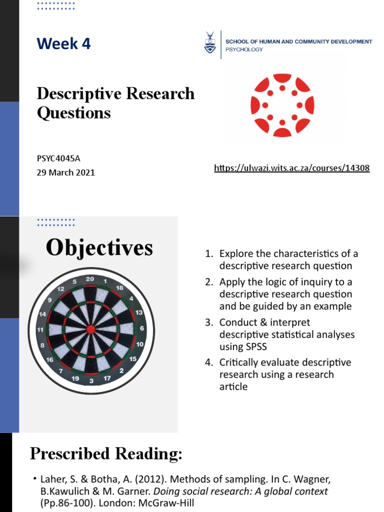Week 4: Descriptive Research Questions | PDF | Validity (Statistics) | Spss
