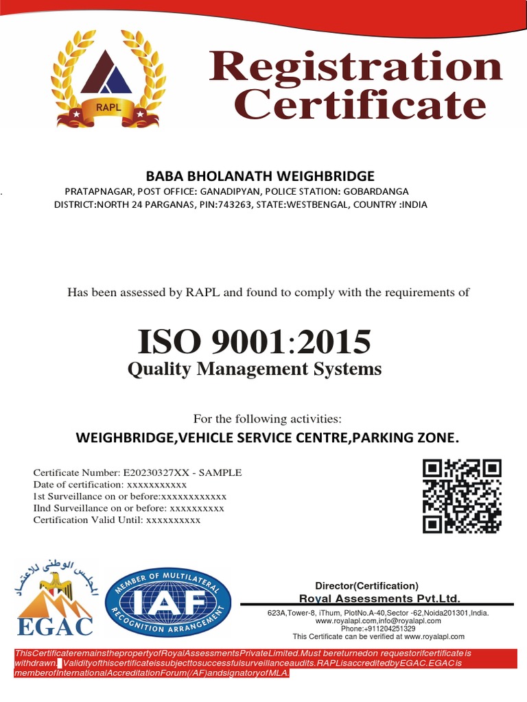 BABA Bholanath Weighbridge ISO Certification | PDF | Business
